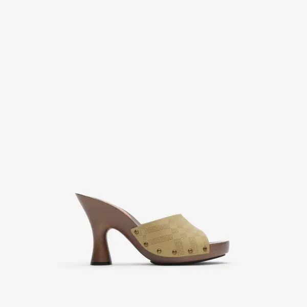 Burberry Check Leather Potter Mules - Limebeige Beige