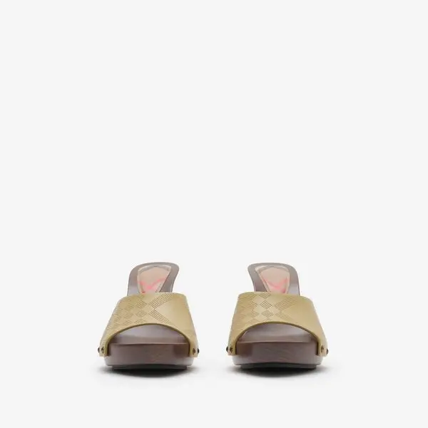 Burberry Check Leather Potter Mules - Limebeige Beige