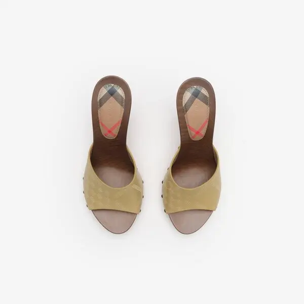 Burberry Check Leather Potter Mules - Limebeige Beige