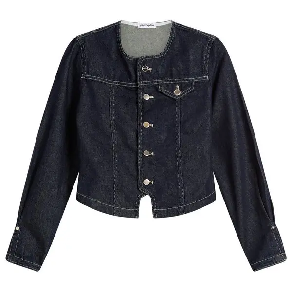 PEACHY DEN Goldie Collarless Denim Jacket