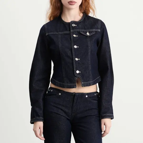 PEACHY DEN Goldie Collarless Denim Jacket