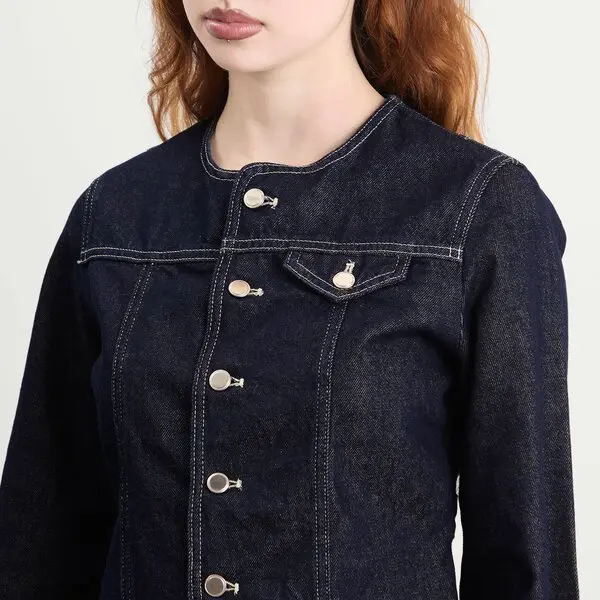 PEACHY DEN Goldie Collarless Denim Jacket