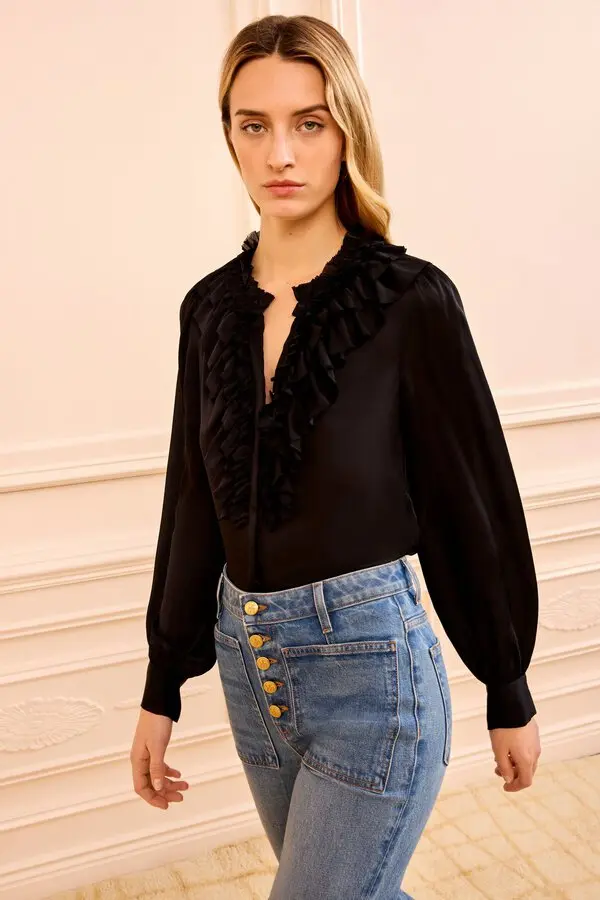 Ulla Johnson Rouen Silk Ruffle Blouse - Noir