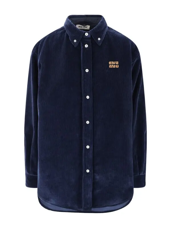 Miu Miu Logo Corduroy Shirt - Blue