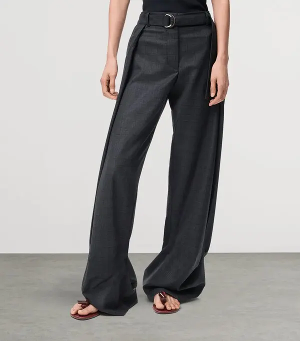 Loewe Wool Check Belted Trousers - Grey