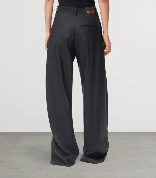 Loewe Wool Check Belted Trousers - Grey