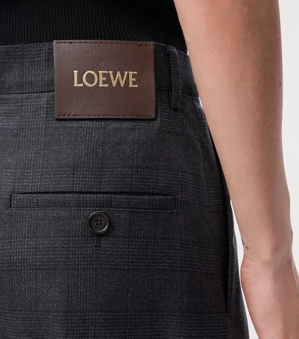 Loewe Wool Check Belted Trousers - Grey