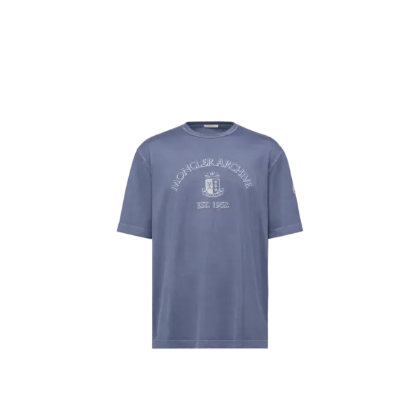 Moncler Logo Print Cotton T-shirt - Blue