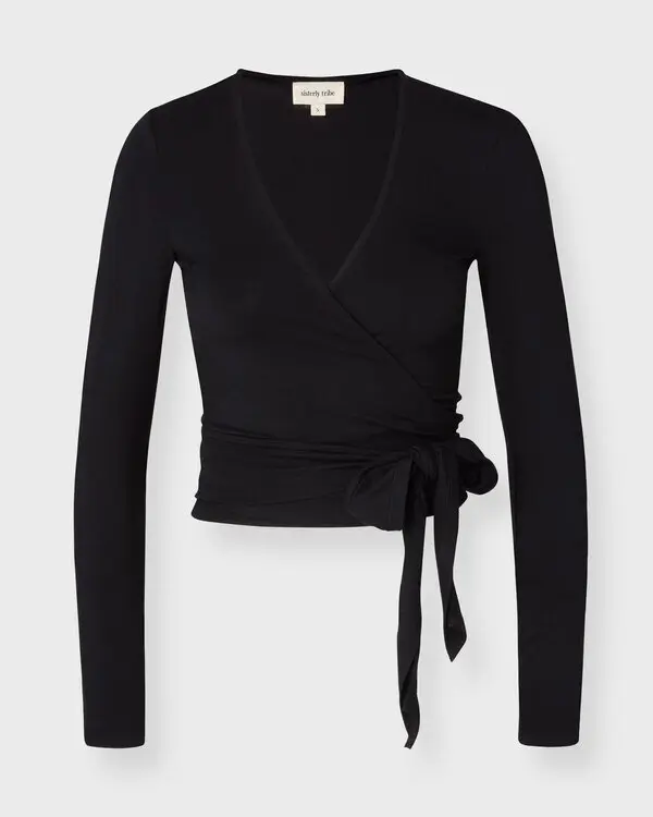 SISTERLY TRIBE Soft Ballet Wrap Top - Black