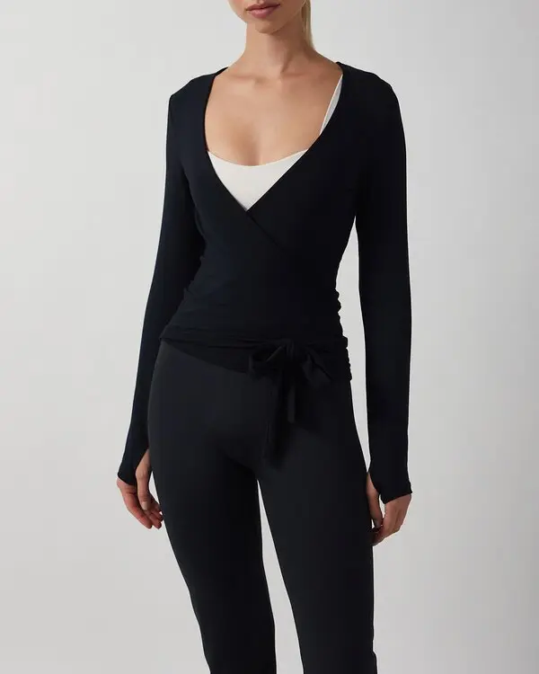 SISTERLY TRIBE Soft Ballet Wrap Top - Black