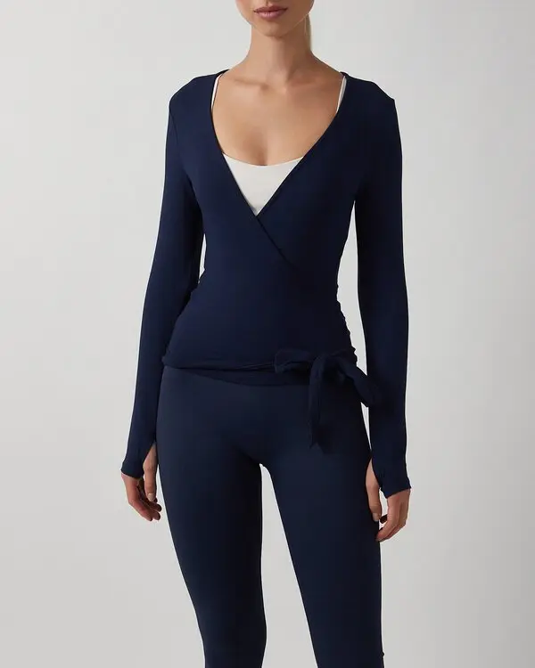 SISTERLY TRIBE Soft Ballet Wrap Top - Navy