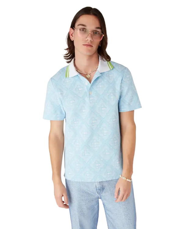 Casablanca Pale Jacquard Short Sleeve Jacquard Polo Shirt - Blue