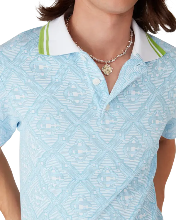 Casablanca Pale Jacquard Short Sleeve Jacquard Polo Shirt - Blue