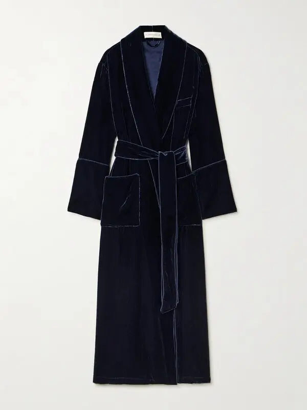 Olivia Von Halle Capability Belted Velvet Robe - Blue