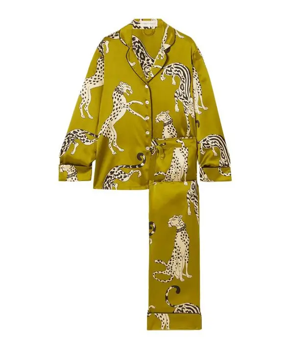 Olivia Von Halle Lila Printed Silk-satin Pajama Set - Yellow