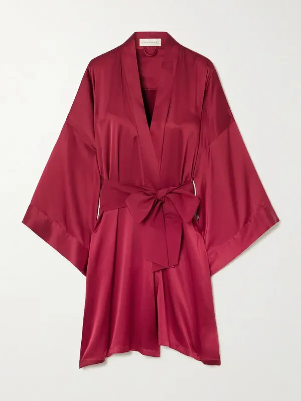 Olivia Von Halle Mimi Belted Silk-satin Robe - Red