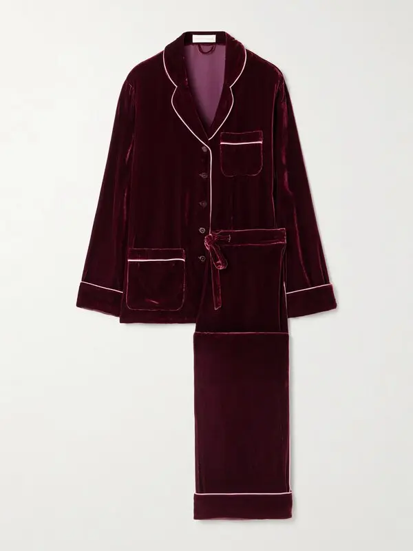 Olivia Von Halle Coco Velvet Pajama Set - Burgundy