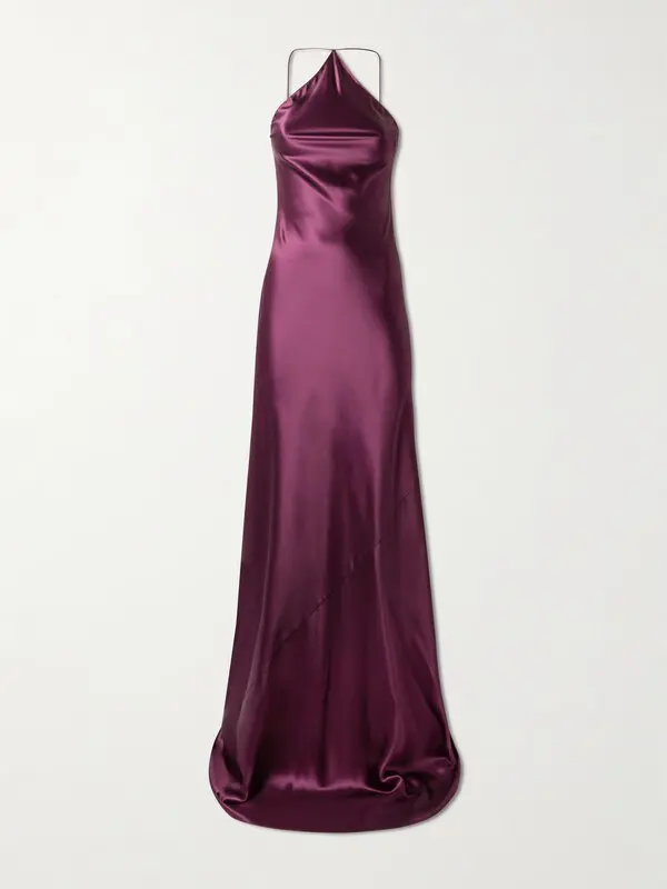 Alaïa Silk-satin Halterneck Gown - Burgundy