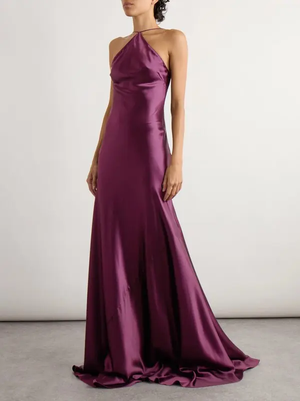 Alaïa Silk-satin Halterneck Gown - Burgundy