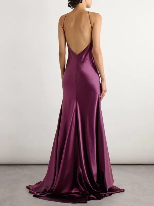 Alaïa Silk-satin Halterneck Gown - Burgundy