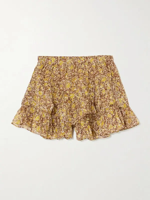 MARANT ETOILE Jocadia Ruffled Printed Organic Cotton-voile Shorts - Multi