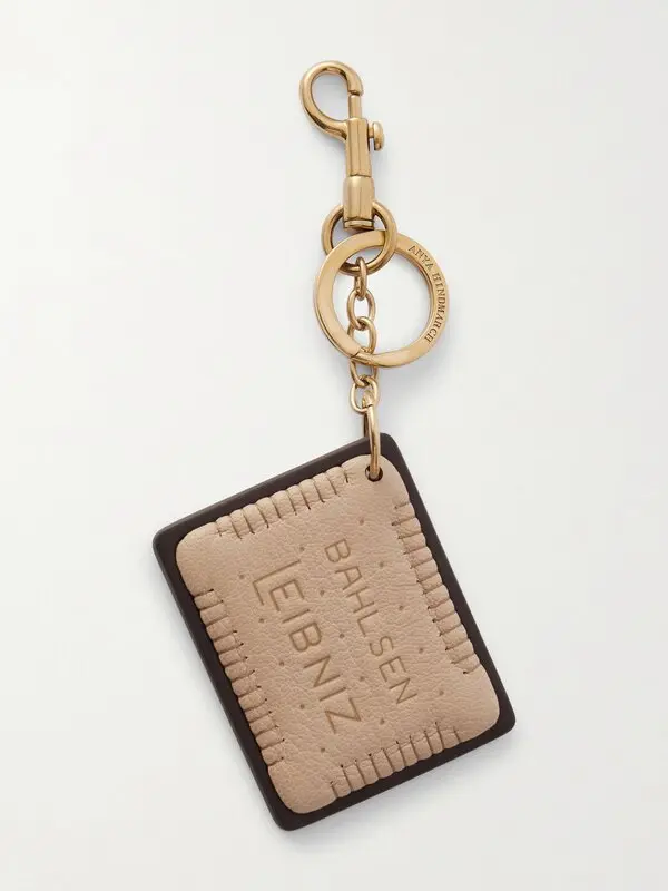 ANYA HINDMARCH Leather And Gold-tone Keychain - Brown