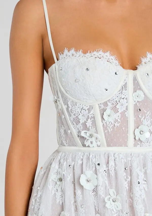 Retrofete Noema Embellished Lace Midi Dress - White/silver