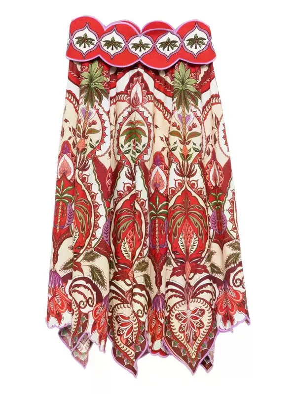 Farm Rio Printed Midi Skirt With Scalloped Trim