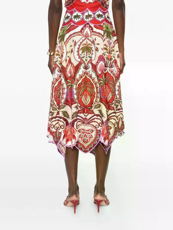Farm Rio Printed Midi Skirt With Scalloped Trim