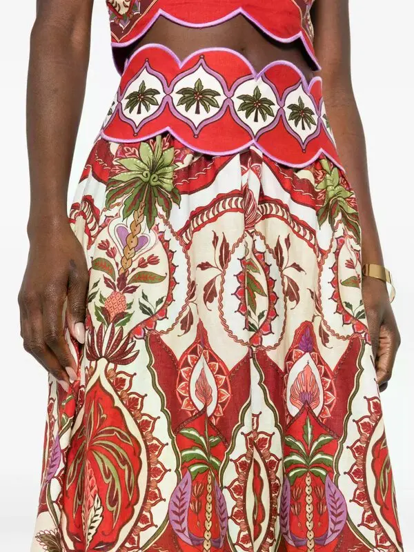 Farm Rio Printed Midi Skirt With Scalloped Trim