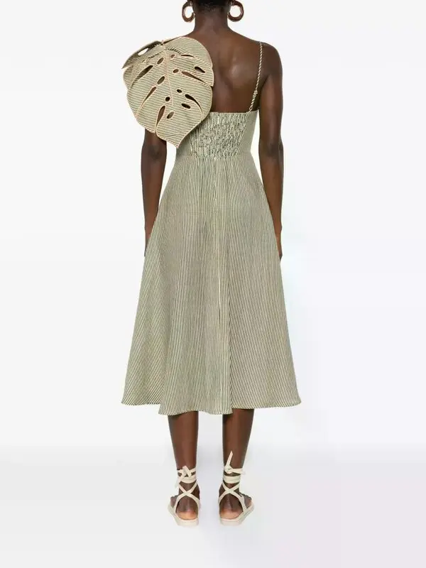 Farm Rio Striped Leaf-detail Midi Dress