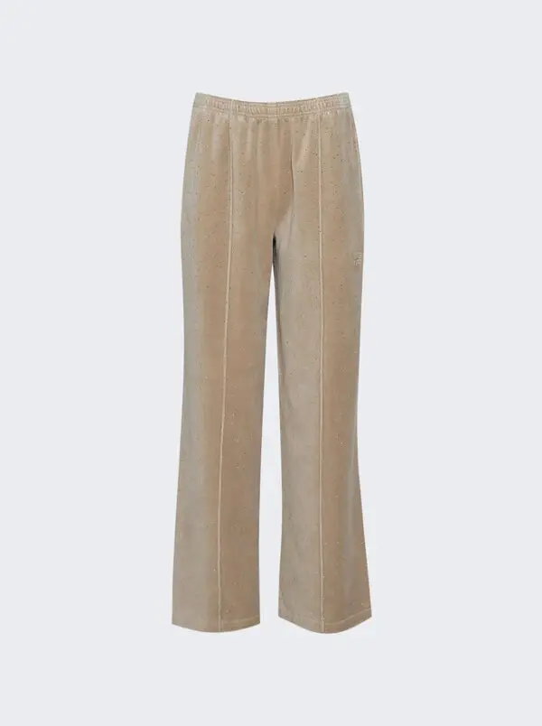 Alexander Wang Mid-rise Crystal Hotfix Velour Pants - Beige