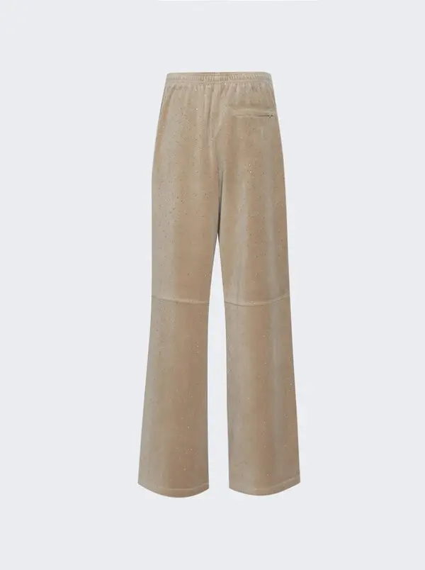 Alexander Wang Mid-rise Crystal Hotfix Velour Pants - Beige