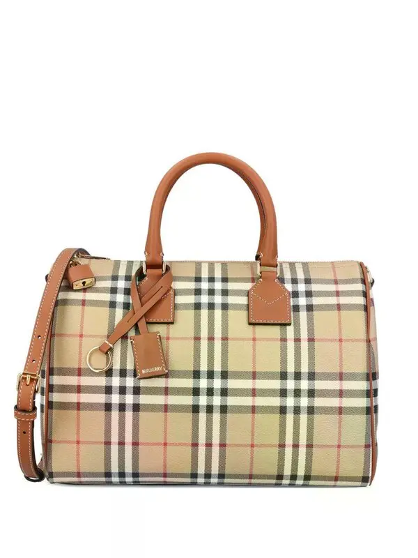 Burberry Check Bowling Bag With Detachable Shoulder Strap - Neutrals