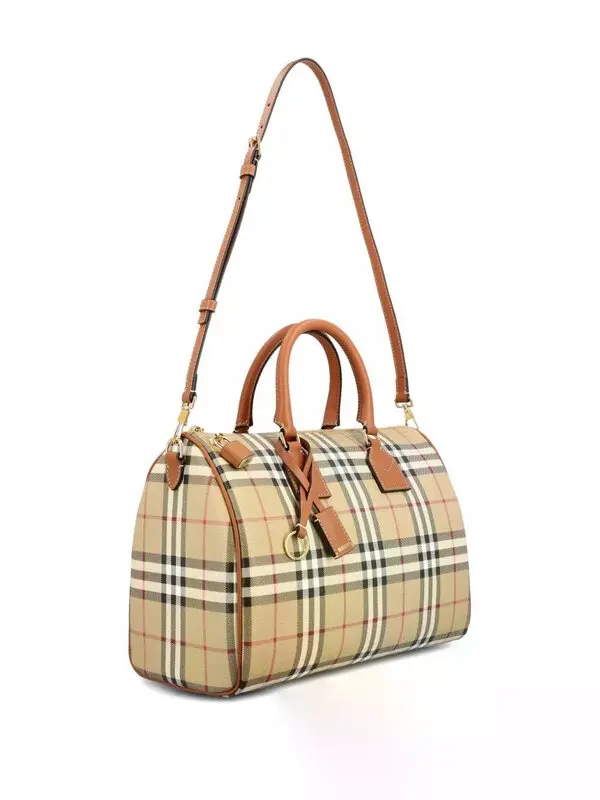 Burberry Check Bowling Bag With Detachable Shoulder Strap - Neutrals