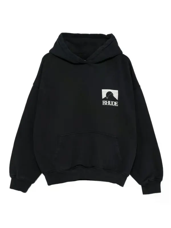 Rhude Graphic Print Drawstring Hoodie - Black