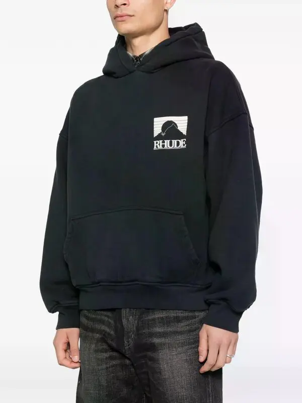 Rhude Graphic Print Drawstring Hoodie - Black