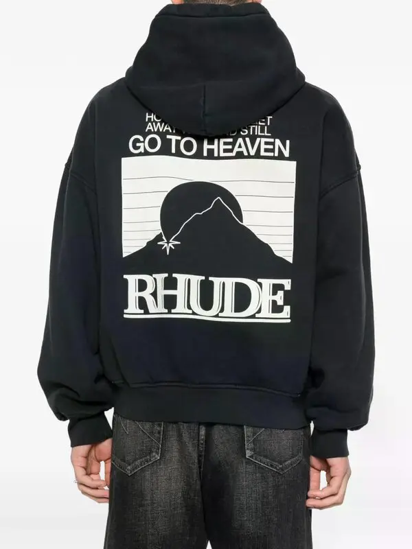 Rhude Graphic Print Drawstring Hoodie - Black
