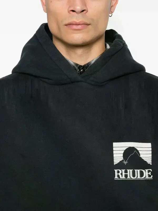 Rhude Graphic Print Drawstring Hoodie - Black
