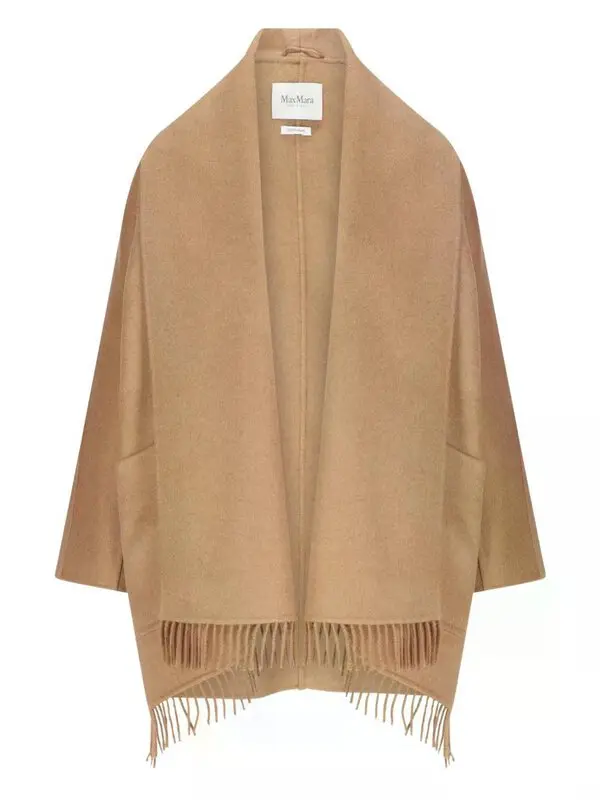 Max Mara Wool Coat With Fringed Hem And Shawl Collar - Neutrals