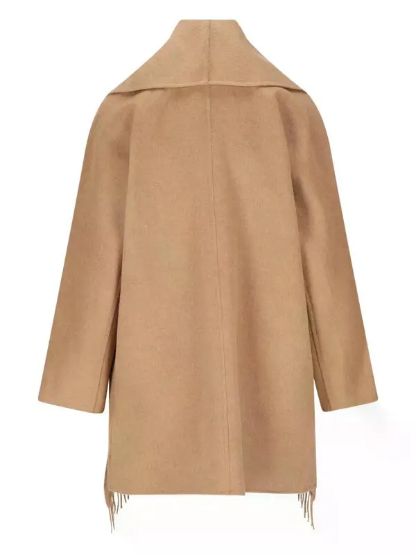 Max Mara Wool Coat With Fringed Hem And Shawl Collar - Neutrals