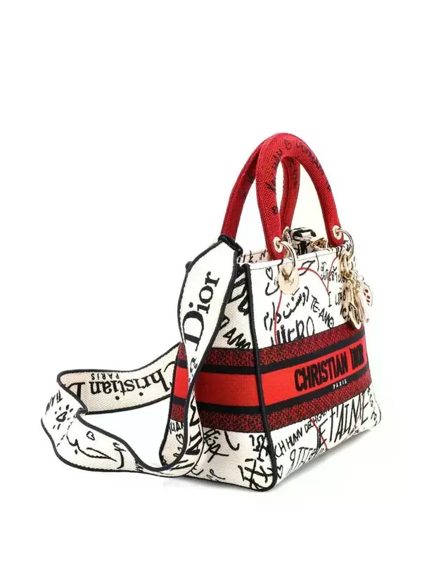 Dior Lady D-lite Embroidered Canvas Medium Satchel - Neutrals