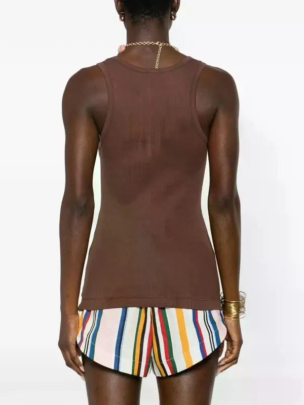Pinko Ribbed Cotton Tank Top With Golden Logo Detail - Brown