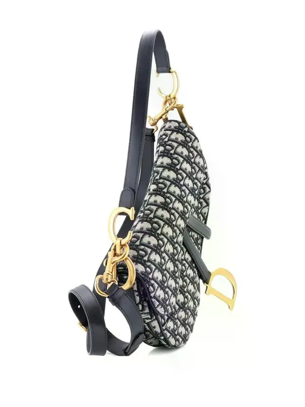 Dior Saddle Handbag With Strap Oblique Canvas Medium Shoulder Bag - Blue