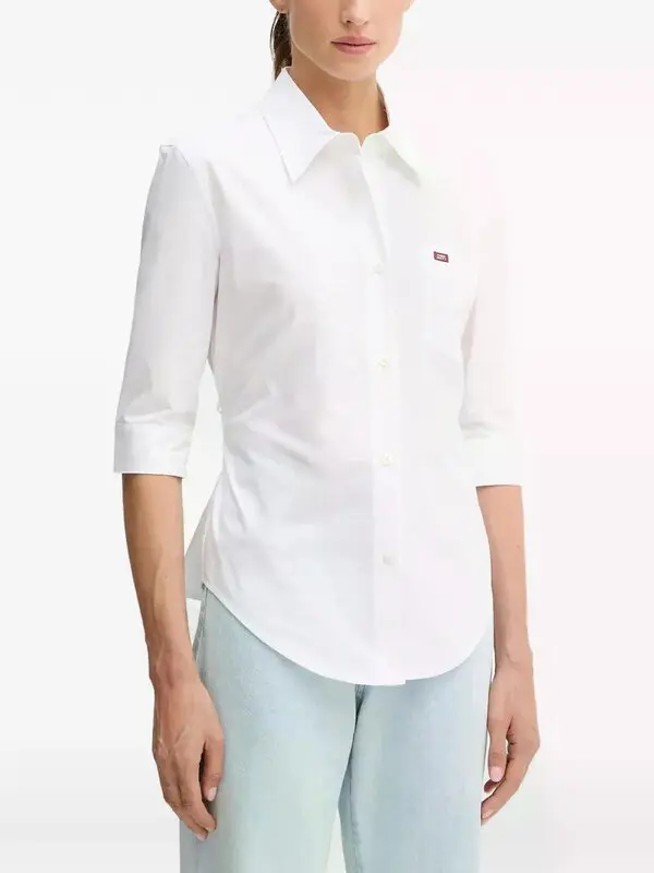 Miss Sixty Pointed Collar Three-quarter Sleeve Shirt With Tie Detail