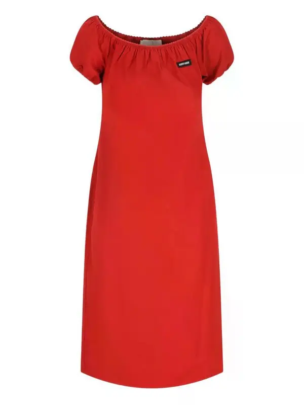 Miu Miu Cotton Poplin Dress With Scoop Neck And Gathered Sleeves
