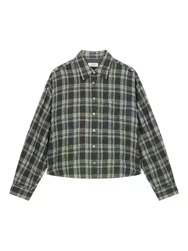 STUDIO TOMBOY Elasticated-hem Checkered Shirt - Grey