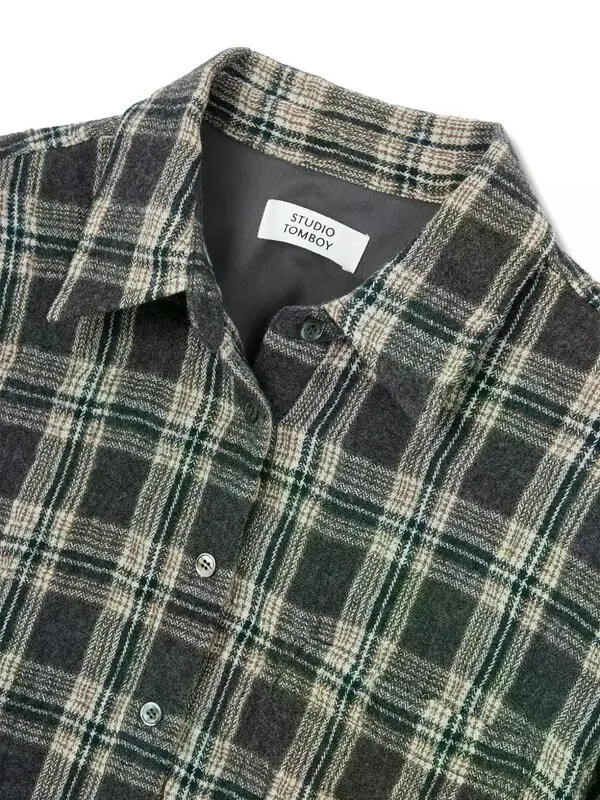 STUDIO TOMBOY Elasticated-hem Checkered Shirt - Grey