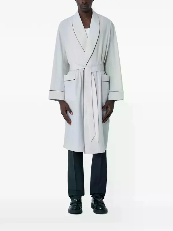 Prada Belted Accent-trim Single-breasted Coat - Neutrals