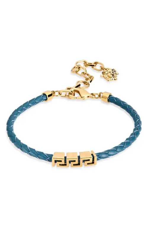 Versace Greca Braided Leather Bracelet - Dark Teal-versace Gold